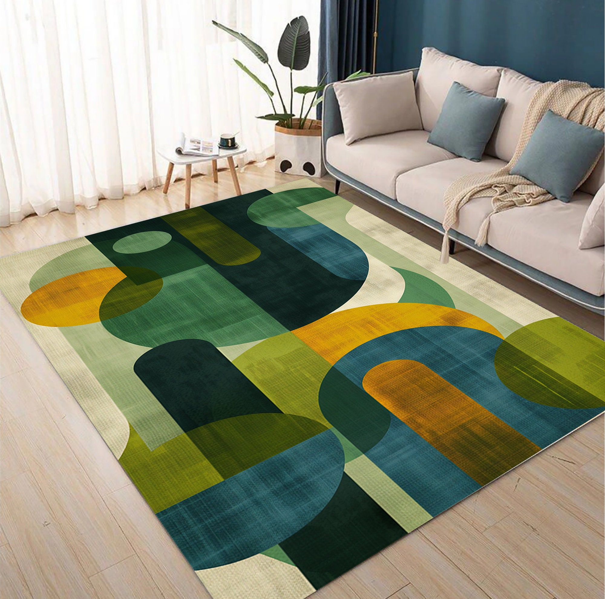 Mid Century Modern Geometric Rug: Retro Room Decor - Etsy