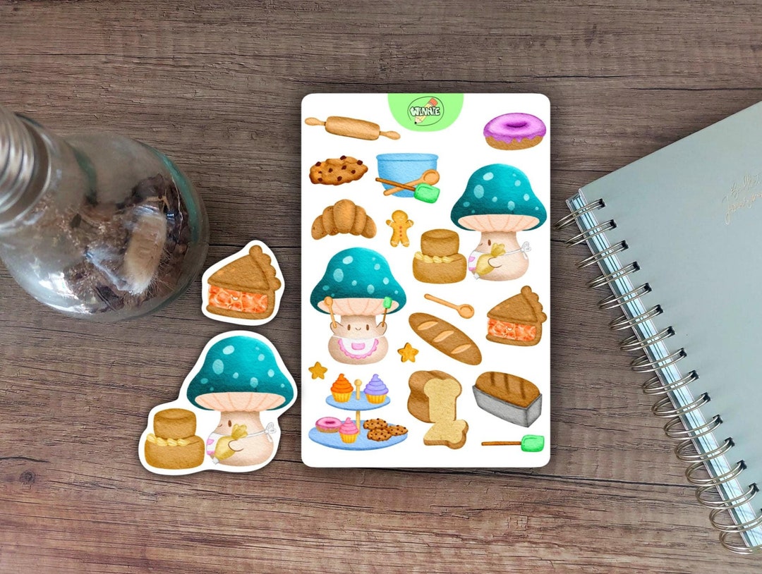 Cute Baking Vinyl Stickers Sheet With Mushroom Bakers Kawaii Baking ...