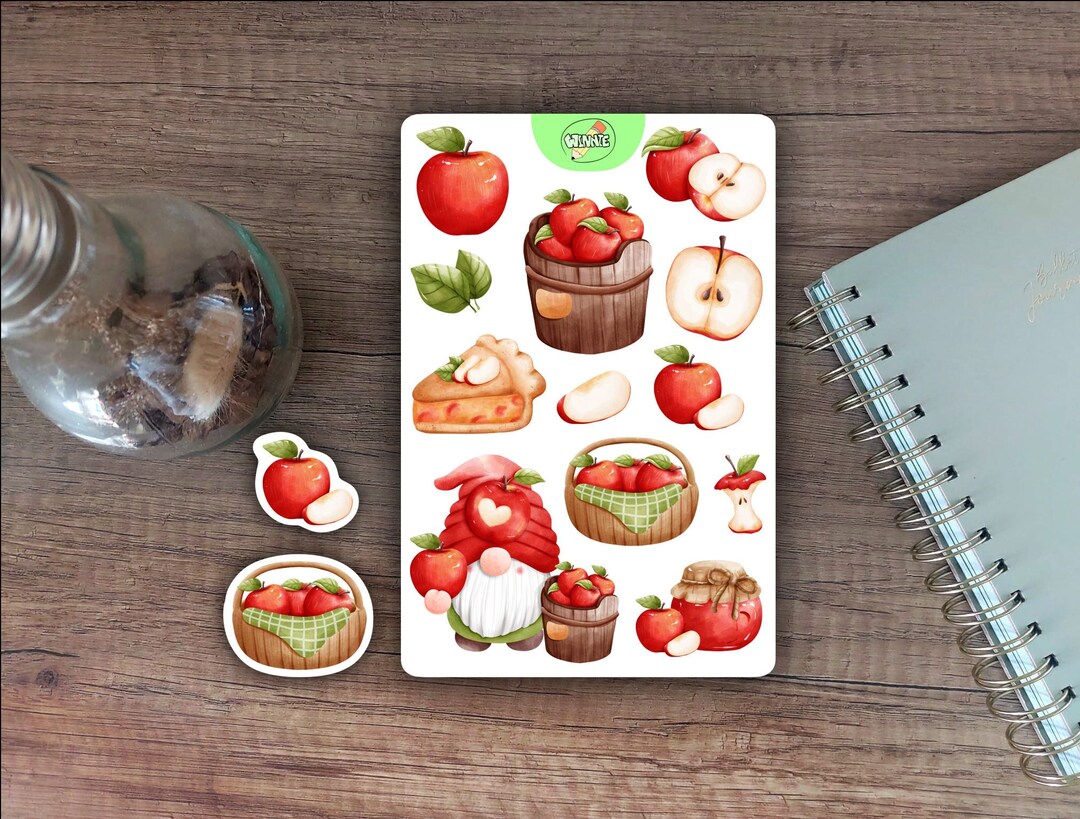 Kawaii Apple Stickers Sheet Cute Red Apple Planner Stickers Autumn ...