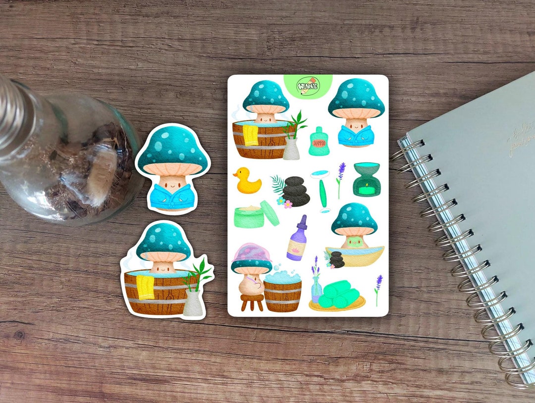 Cute Spa Vinyl Stickers for Planner Kawaii Mushroom Designs Self-care ...