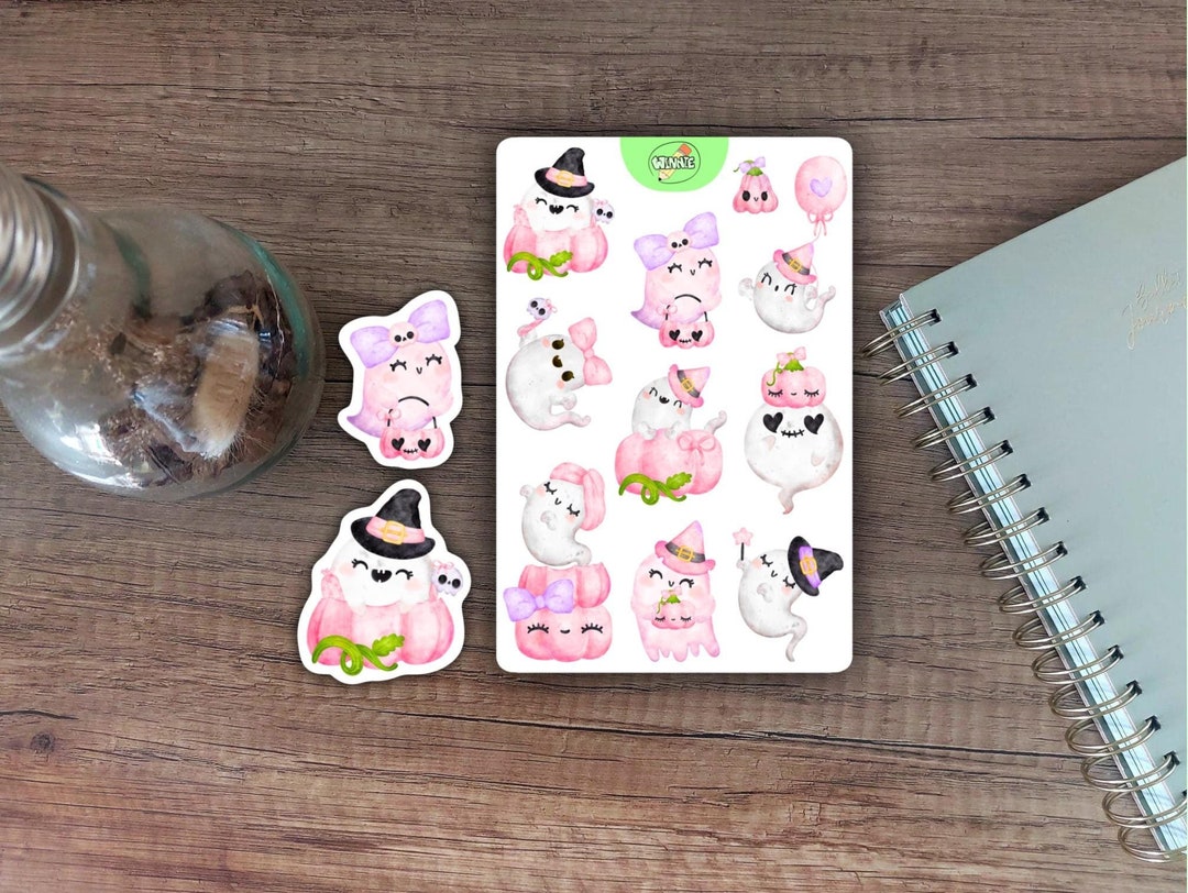 Cute Pink Halloween Sticker Sheet for Planner or Bullet Journal Pumpkin ...