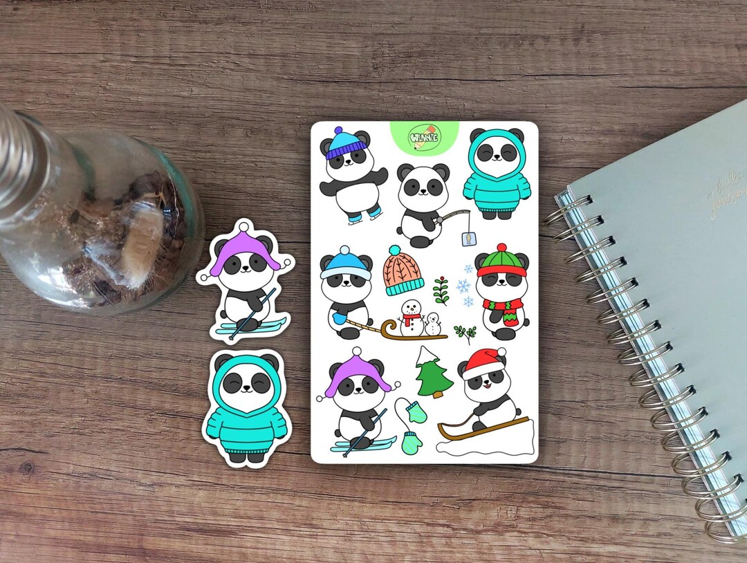 Panda Sticker Sheet Cute Winter Panda Planner Sticker Sheet Bullet ...