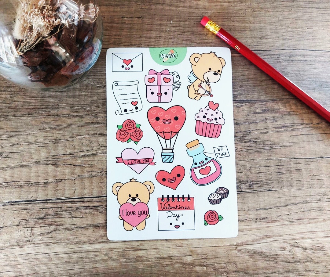 Cute Valentine Sticket Sheet Kawaii Valentines Day Bullet - Etsy