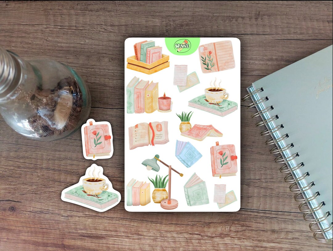Book Sticker Sheet Reading Book Planner Bullet Journal Cute Books ...