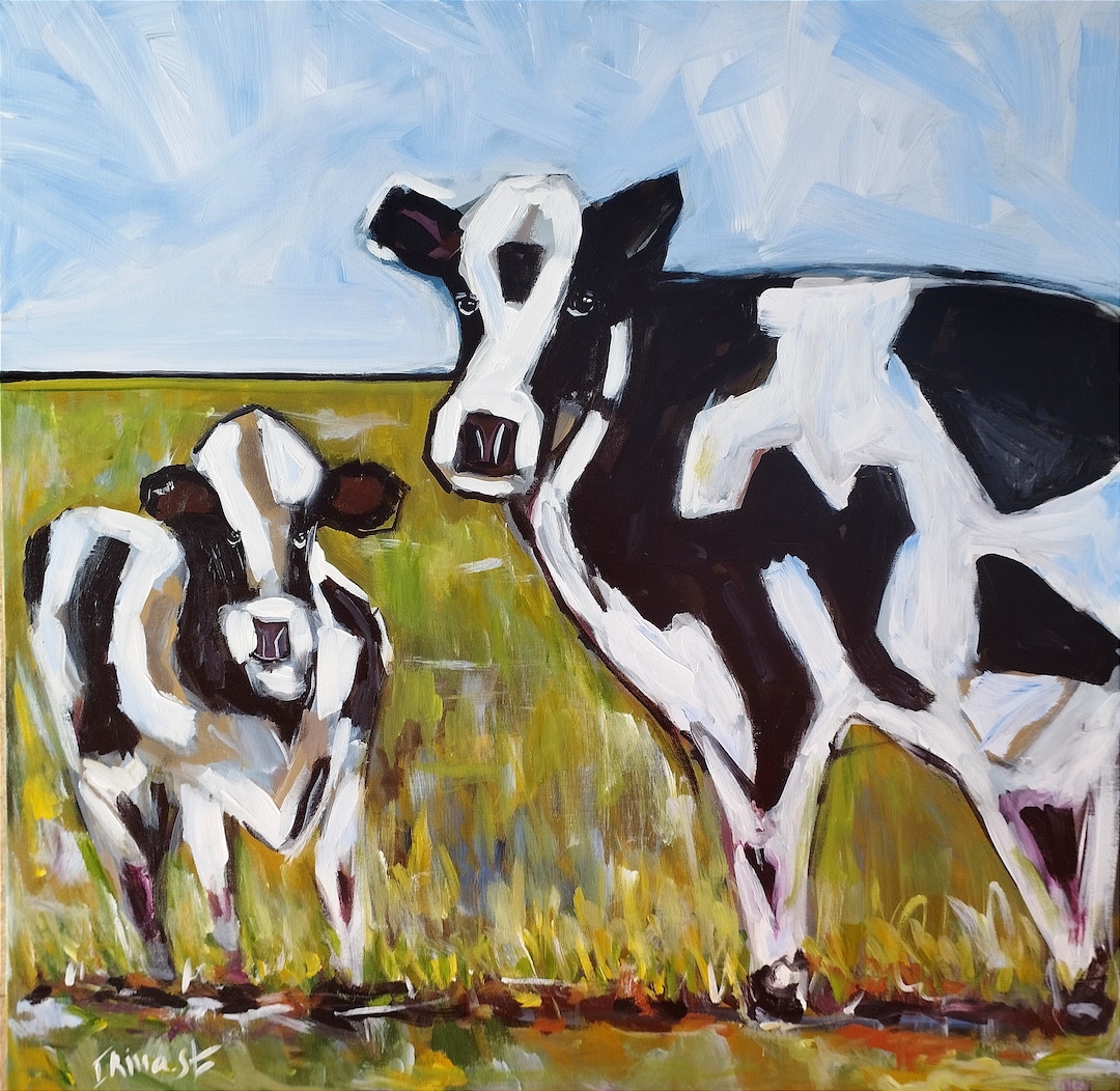 Modern Cow Painting: Original Handmade Art on Italian Canvas - Etsy