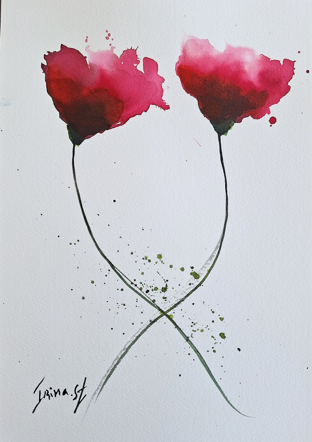 Flower Poopy Handmade Watercolor Painting Size 7.8/11.8 Inches on ...