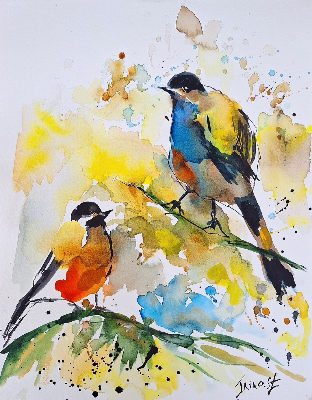 Painting-handpainting Bird Painting-bird on Branch Nature Artwork ...