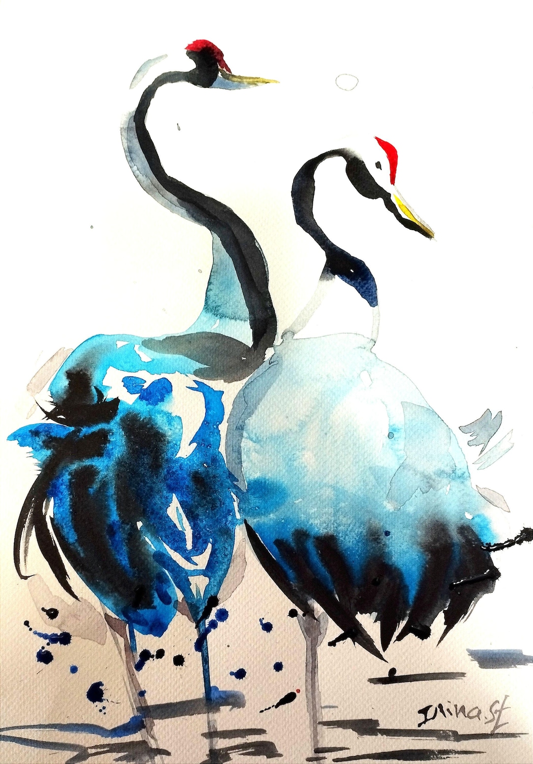 Crane Watercolor Painting, Art, Wall Art Decor, Bird Gift Birthday ...