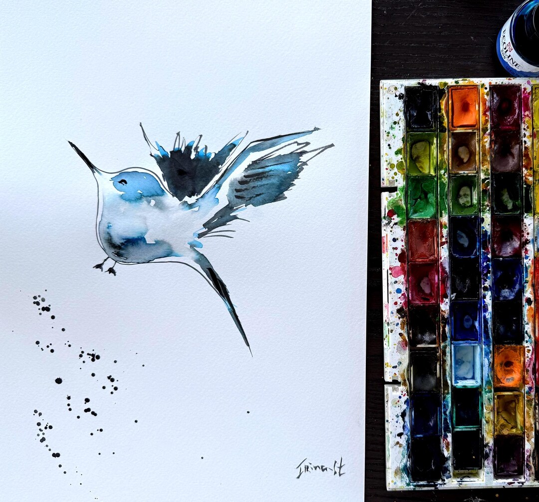 A Minimalist Bird Watercolor Painting on Cotton Paper - Single Painting ...