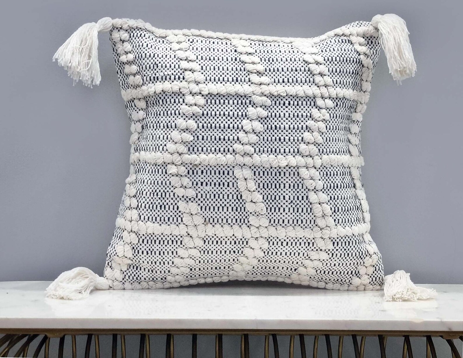 Premium Cream 100% Cotton Hand Loom Woven 16x16 Inches Boho Decorative ...