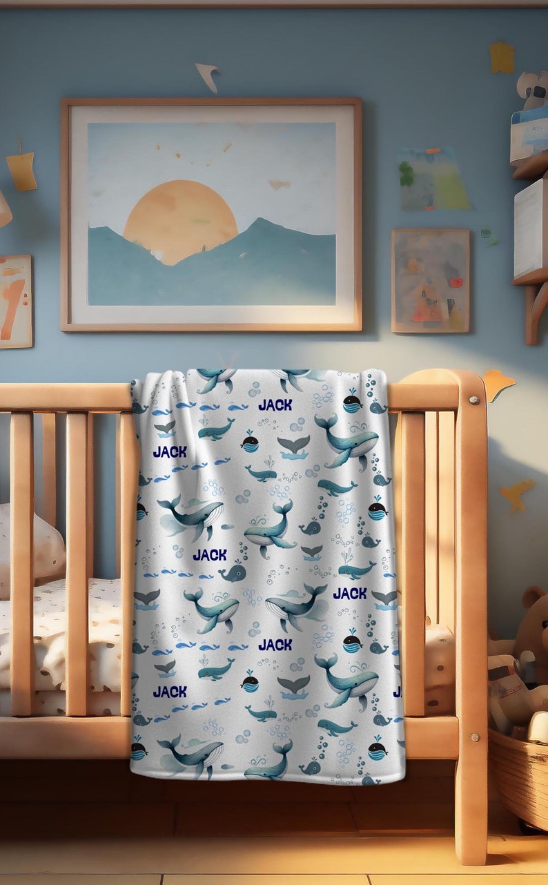 Personalized Whales Baby Blanket: Ocean Nursery Bedding - Etsy