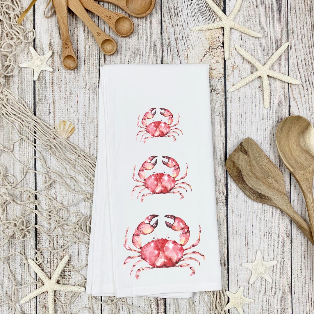 Watercolor Crabs Kitchen Dish Towel, Ocean Life, Sealife Tea Towel ...
