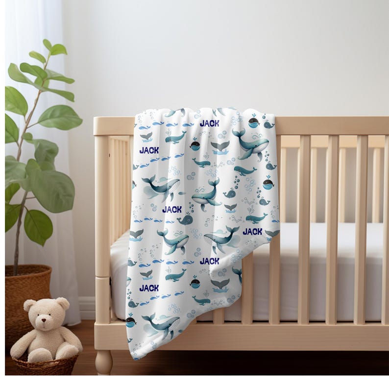 Personalized Whales Baby Blanket: Ocean Nursery Bedding - Etsy