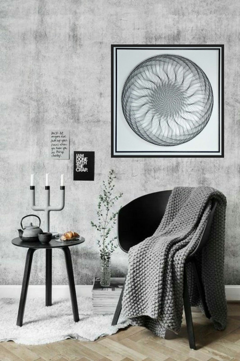 String Art. Mandala String Art. 3d Geometric. Zen Art. Black and White ...