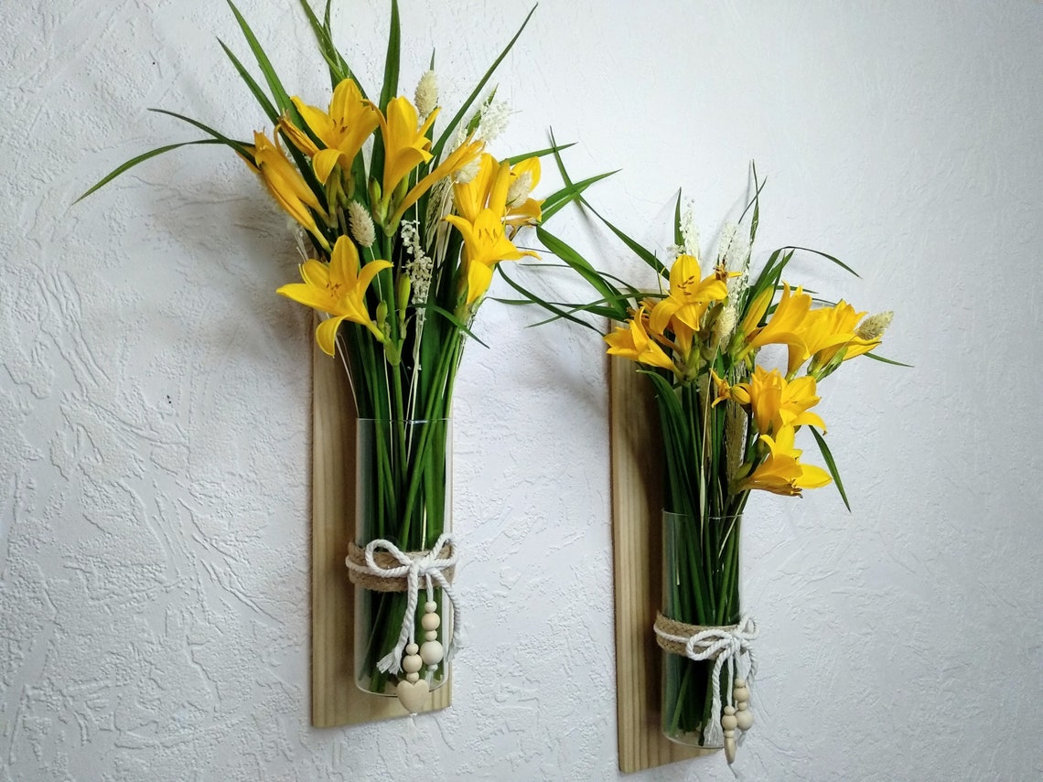 Rustic Wood Farmhouse Sconces, Wood Wall Sconces, Vases for Flowers ...