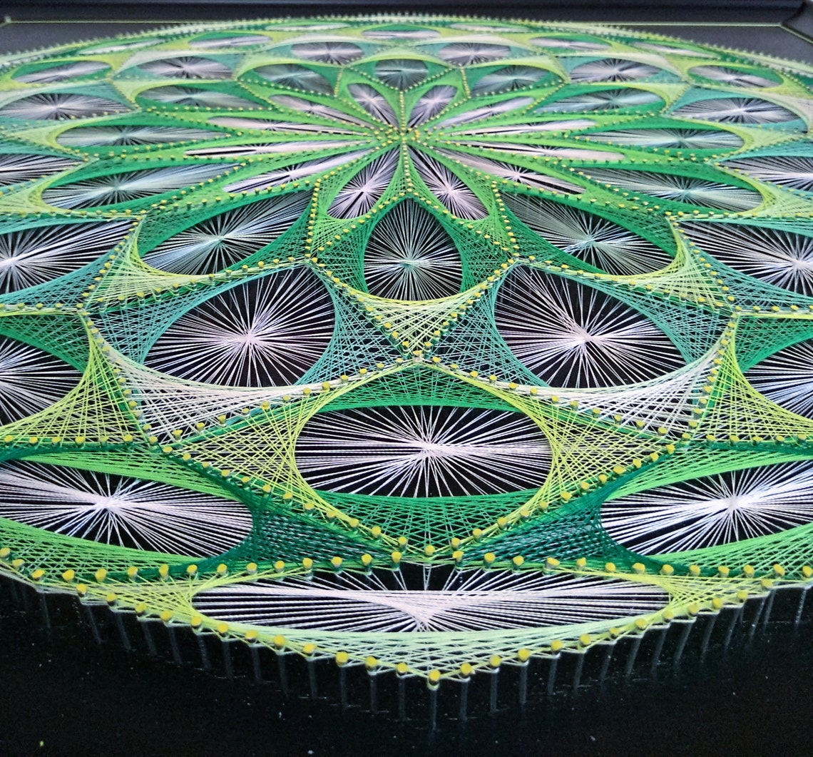 Green Anahata Mandala String Art, Sacred Geometry Wall Decor - Etsy