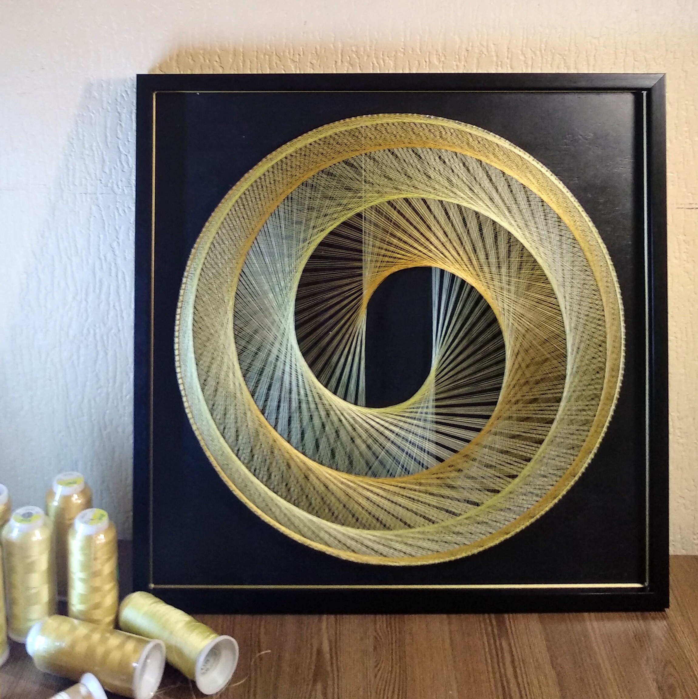 3 Piece Wall Art golden Symmetry, String-art, 3-D Mandala String-art ...