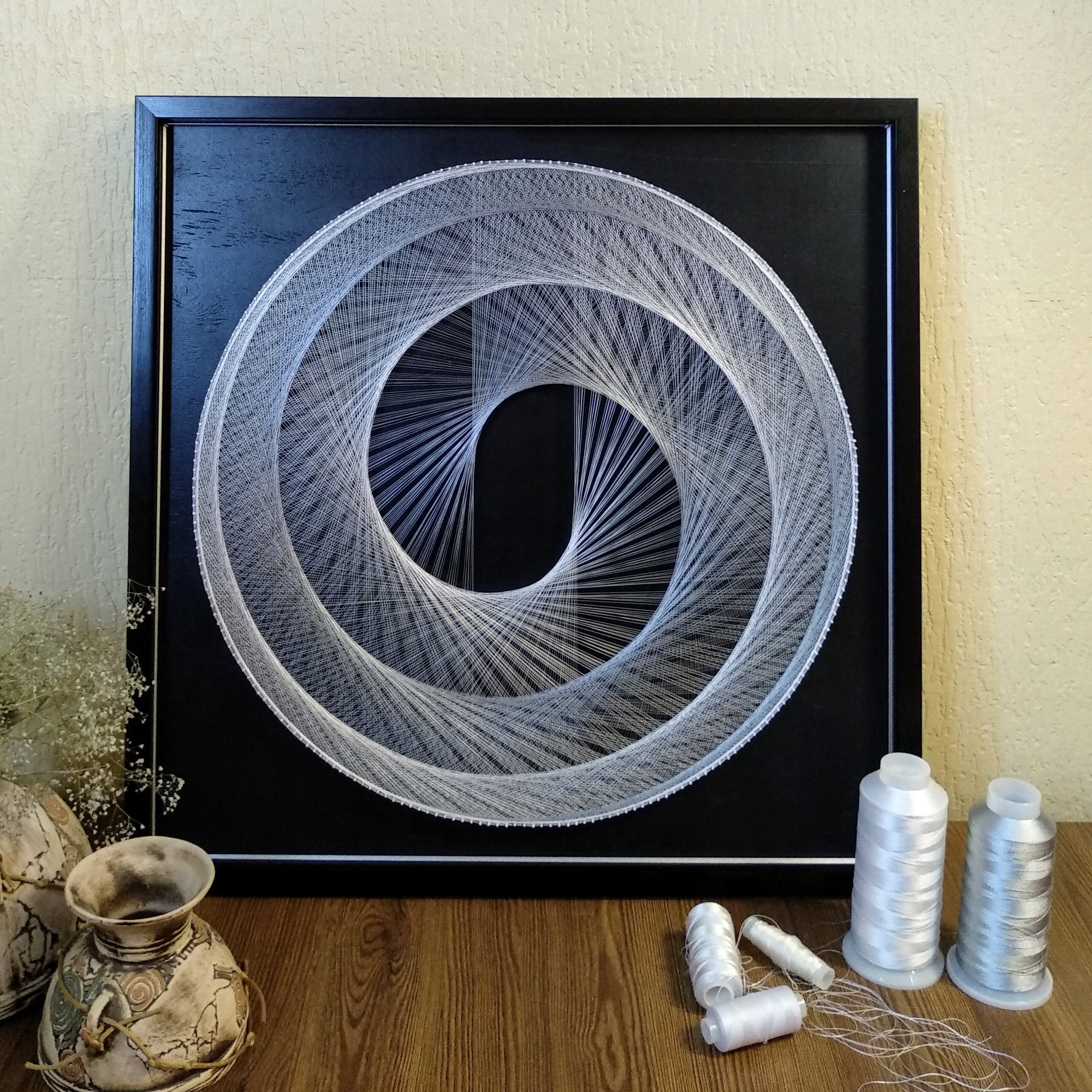 3 Piece Wall Art "white Symmetry", String-art, 3-D Mandala String-art ...