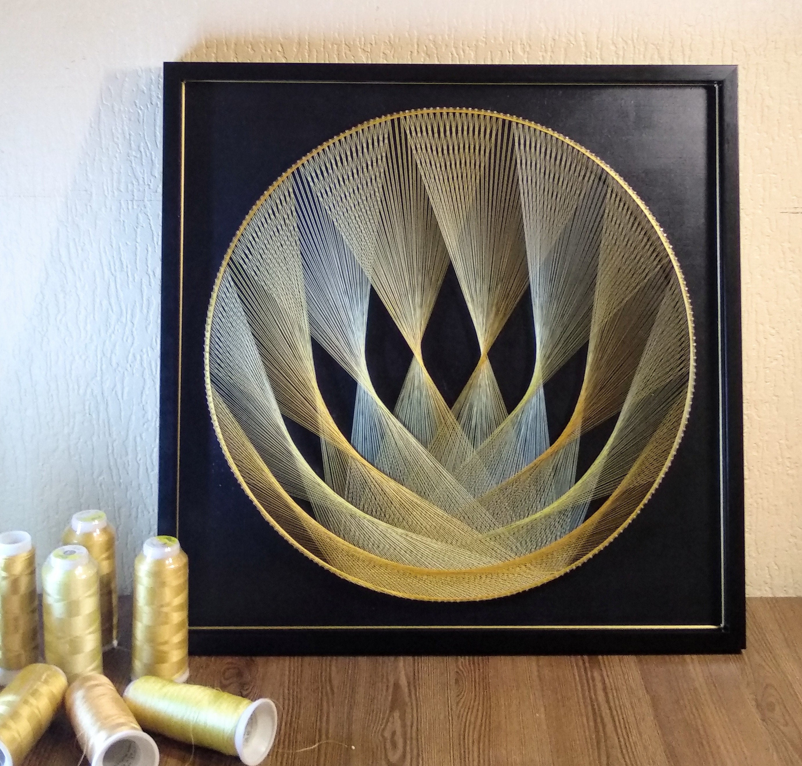 3 Piece Wall Art golden Symmetry, String-art, 3-D Mandala String-art ...