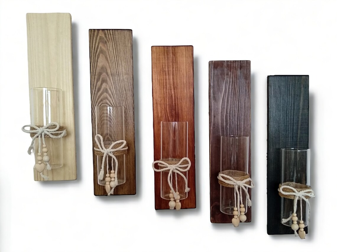 Rustic Wood Farmhouse Sconces, Wood Wall Sconces, Vases for Flowers ...