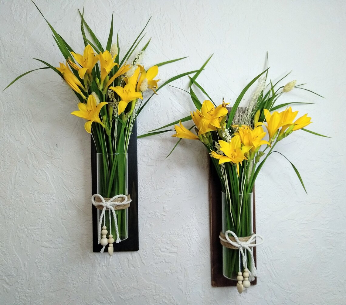 Rustic Wood Farmhouse Sconces, Wood Wall Sconces, Vases for Flowers ...