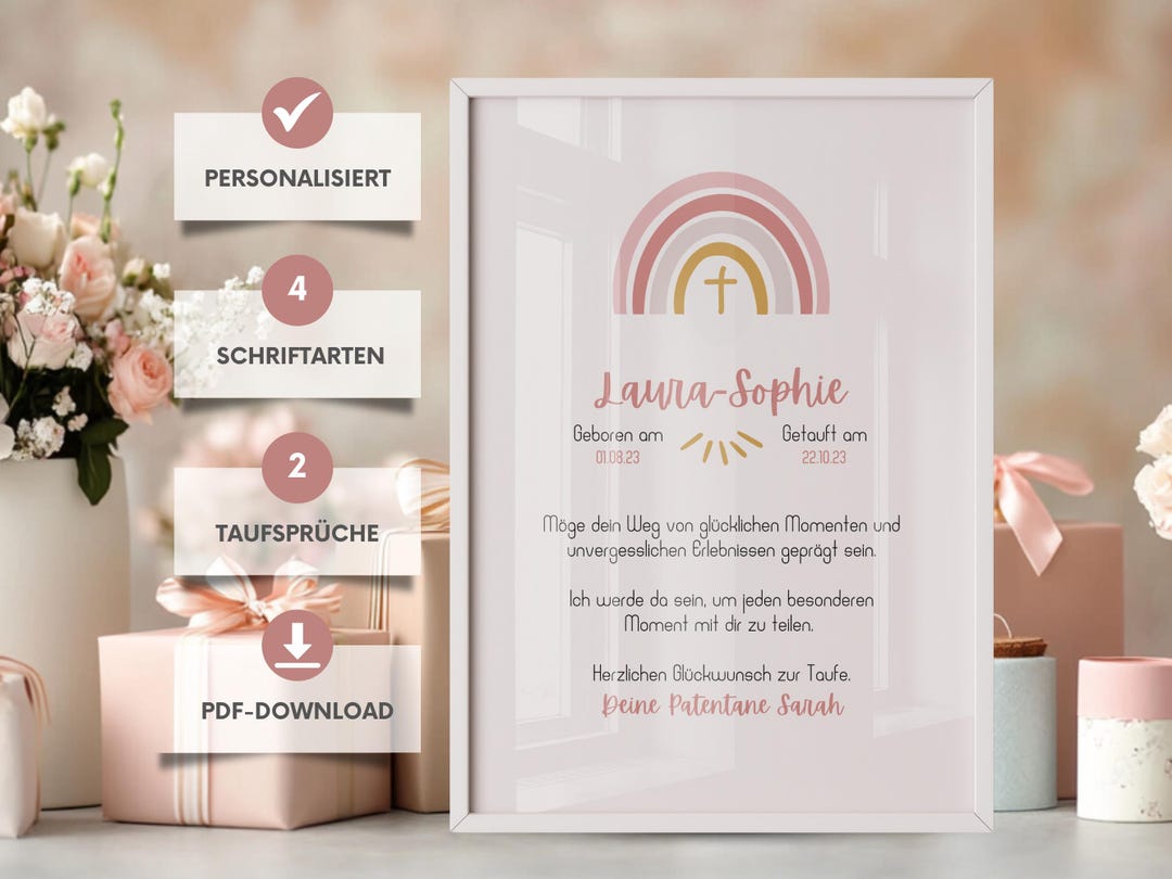 Personalized Baptism Letter With Baptismal Saying, Godparents Baptism ...