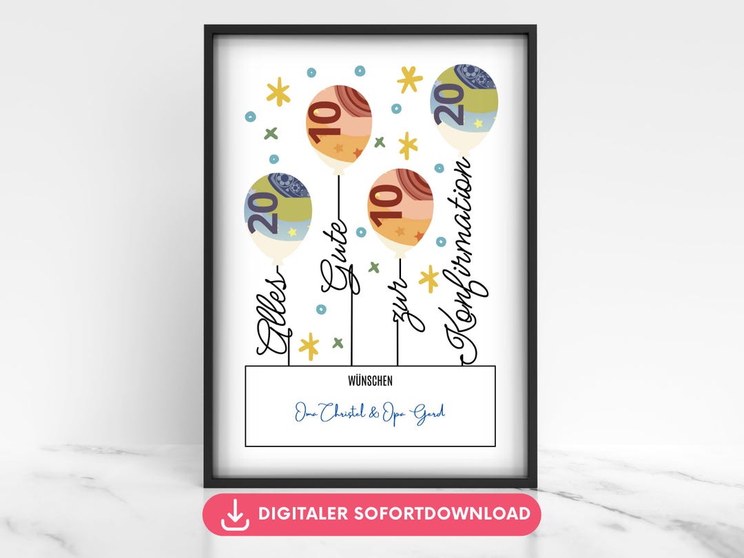 Money Gift Poster for Confirmation With Balloons and Space for Four ...