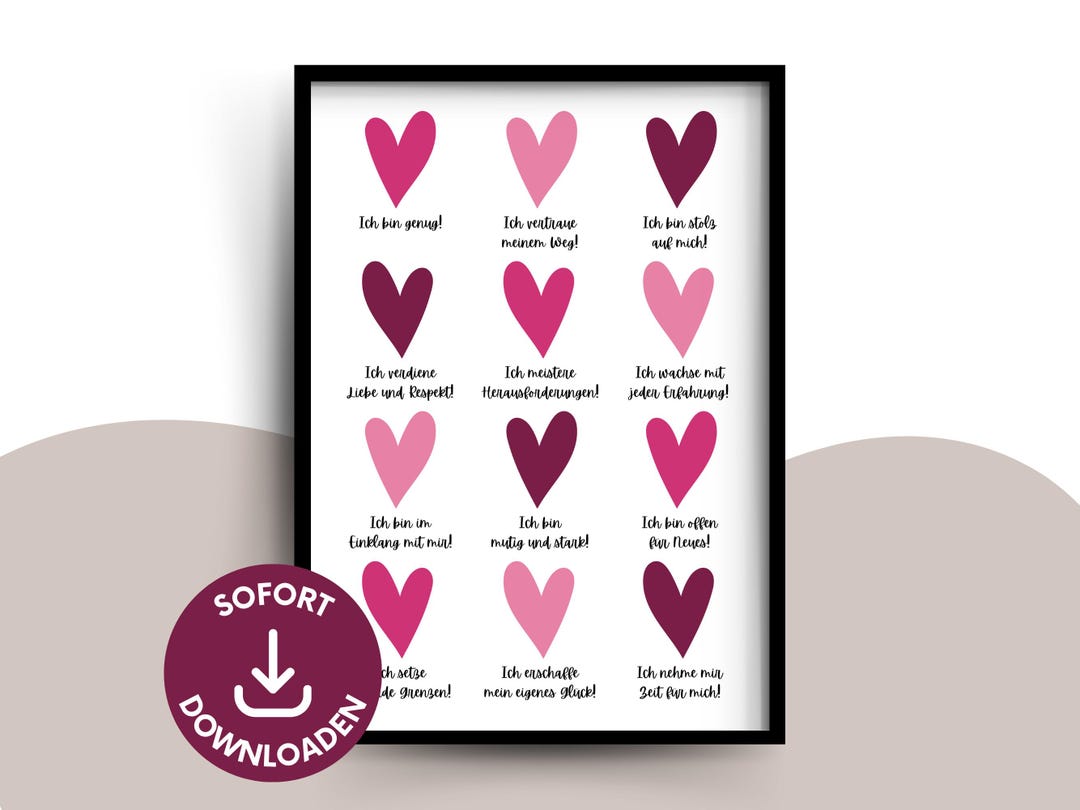 Affirmation Poster Positive Beliefs, Pink Hearts Encouragement Positive ...