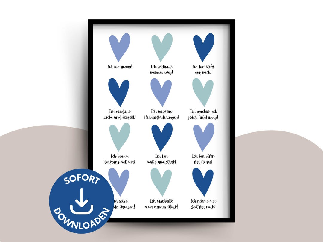 Affirmation Poster Positive Beliefs, Blue Hearts Encouragement Positive ...