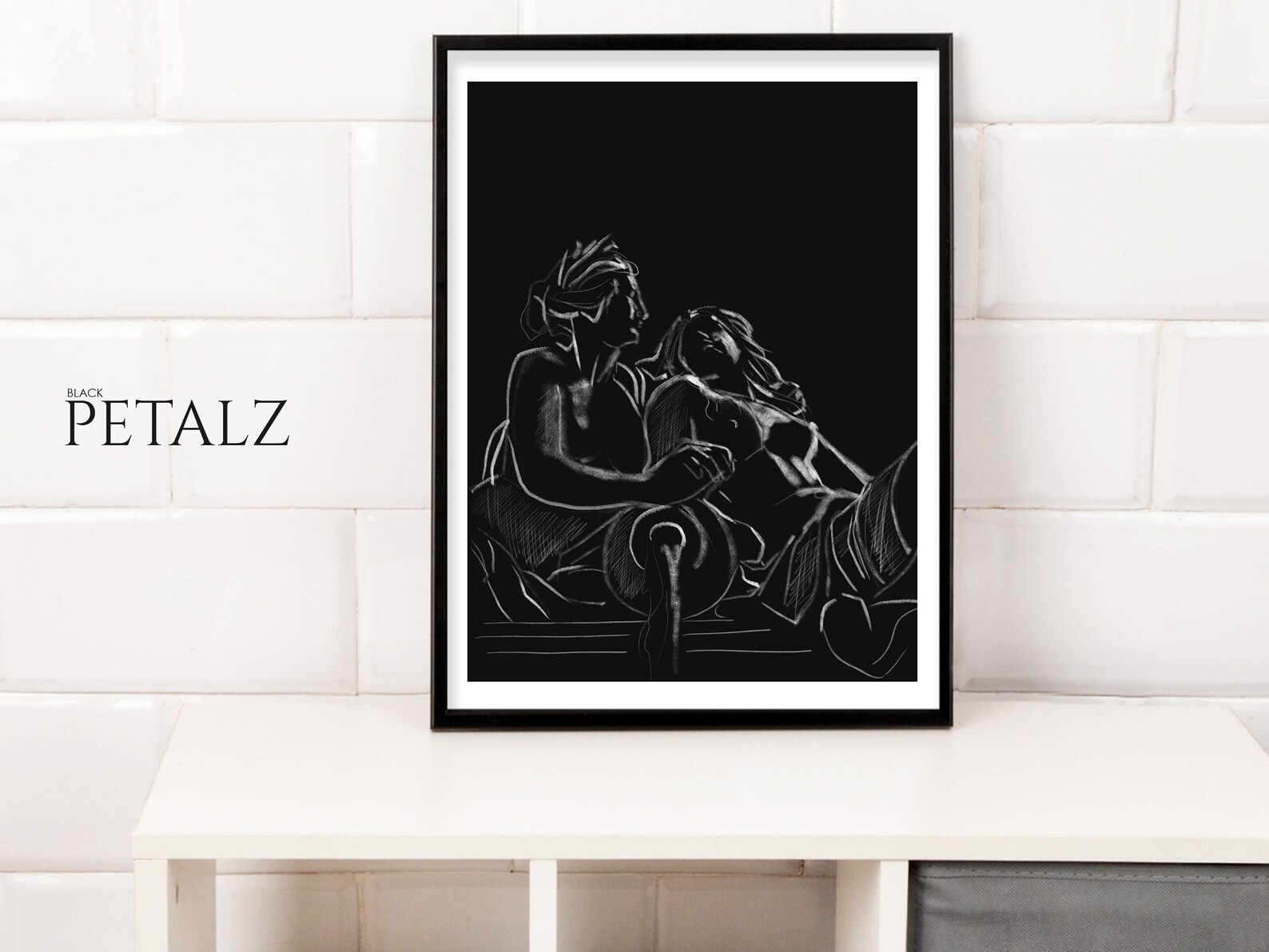 Couple Art Print Lovers Shower Male Female Abstract Art Sensual Lovers ...