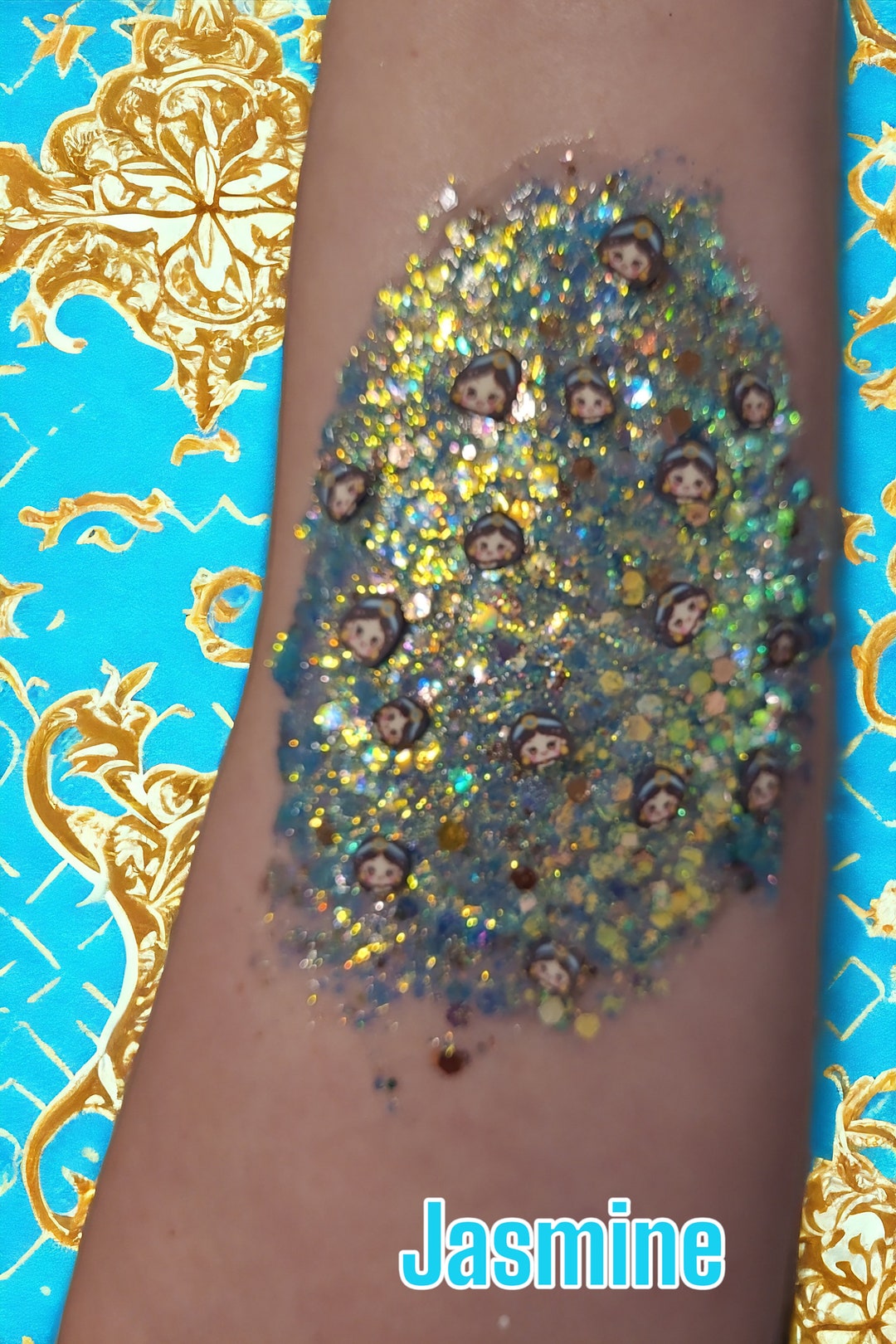 Jasmine a Aladian Hair and Body Glitter Gel in a Blue Translucent Glitter With Jasmine Polymer ...