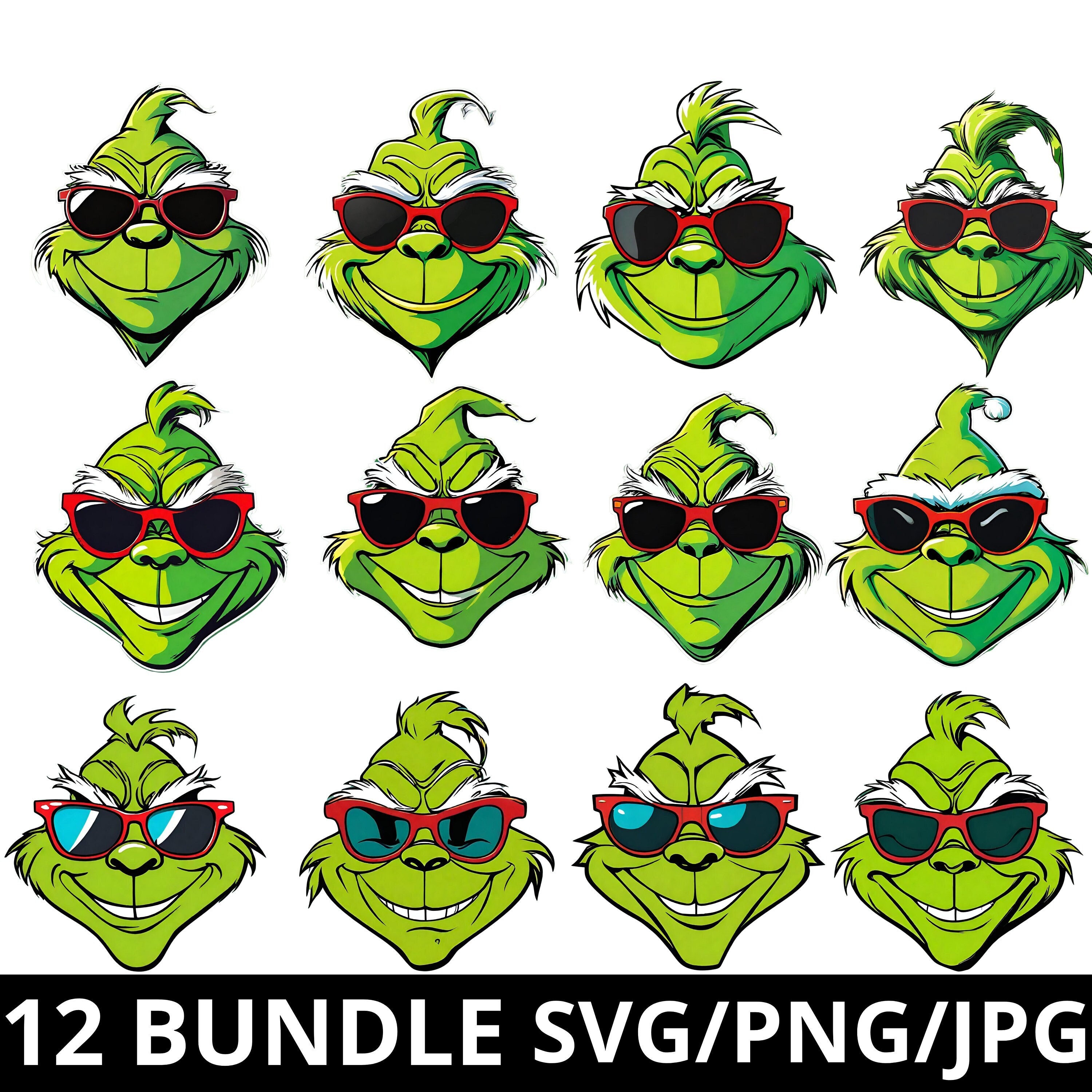 12 paquete de svg cara de Grinch PNG Navidad Svg cara de - Etsy España