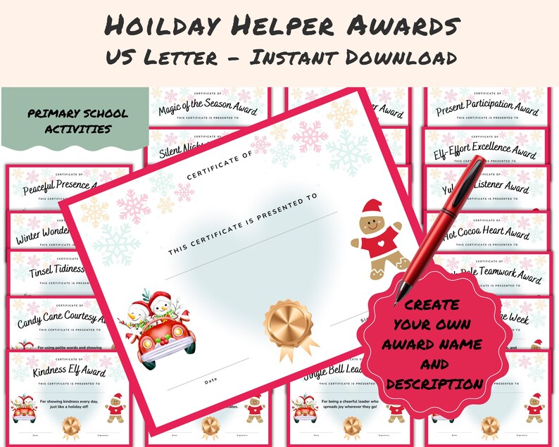 Preschool Award, Kids Certificate, Holiday Helper Award, Student Award ...