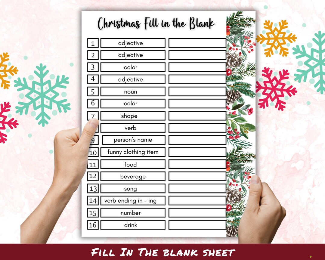 Christmas Fill in the Blank, Holiday Fill in the Blank Game, Office ...