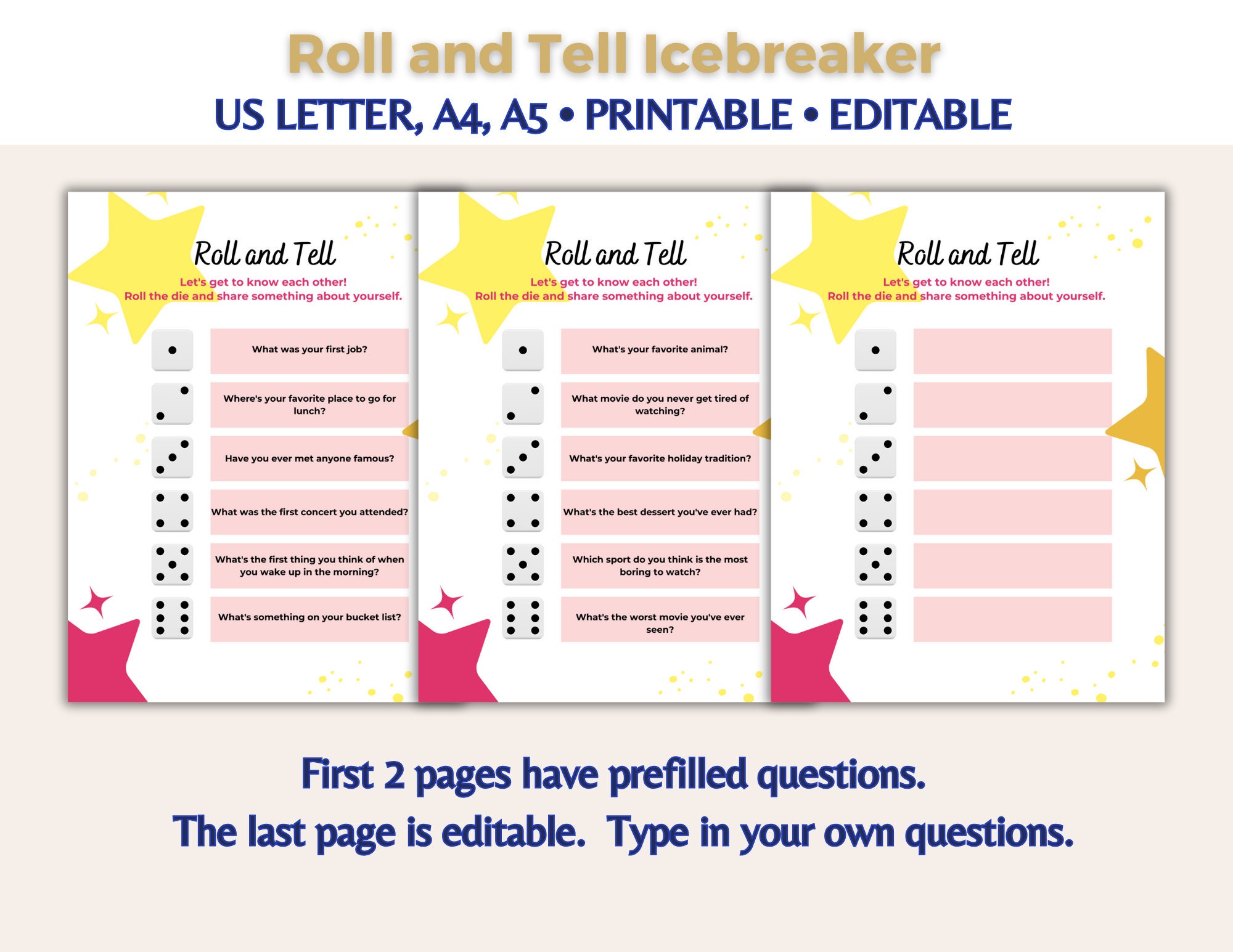 Roll and Tell, Icebreaker Dice Game, Teambuilding, Getting to Know You ...