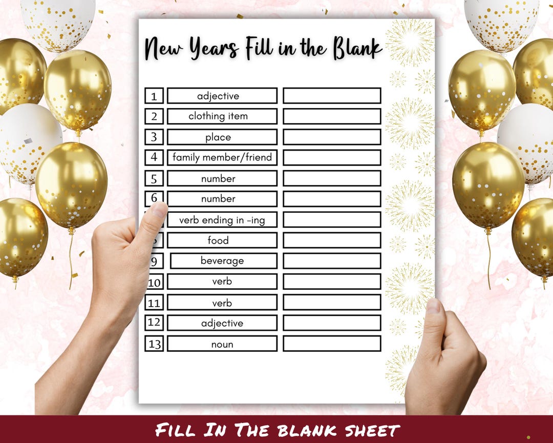 New Years Fill in the Blank, Holiday Fill in the Blank Game, Office ...