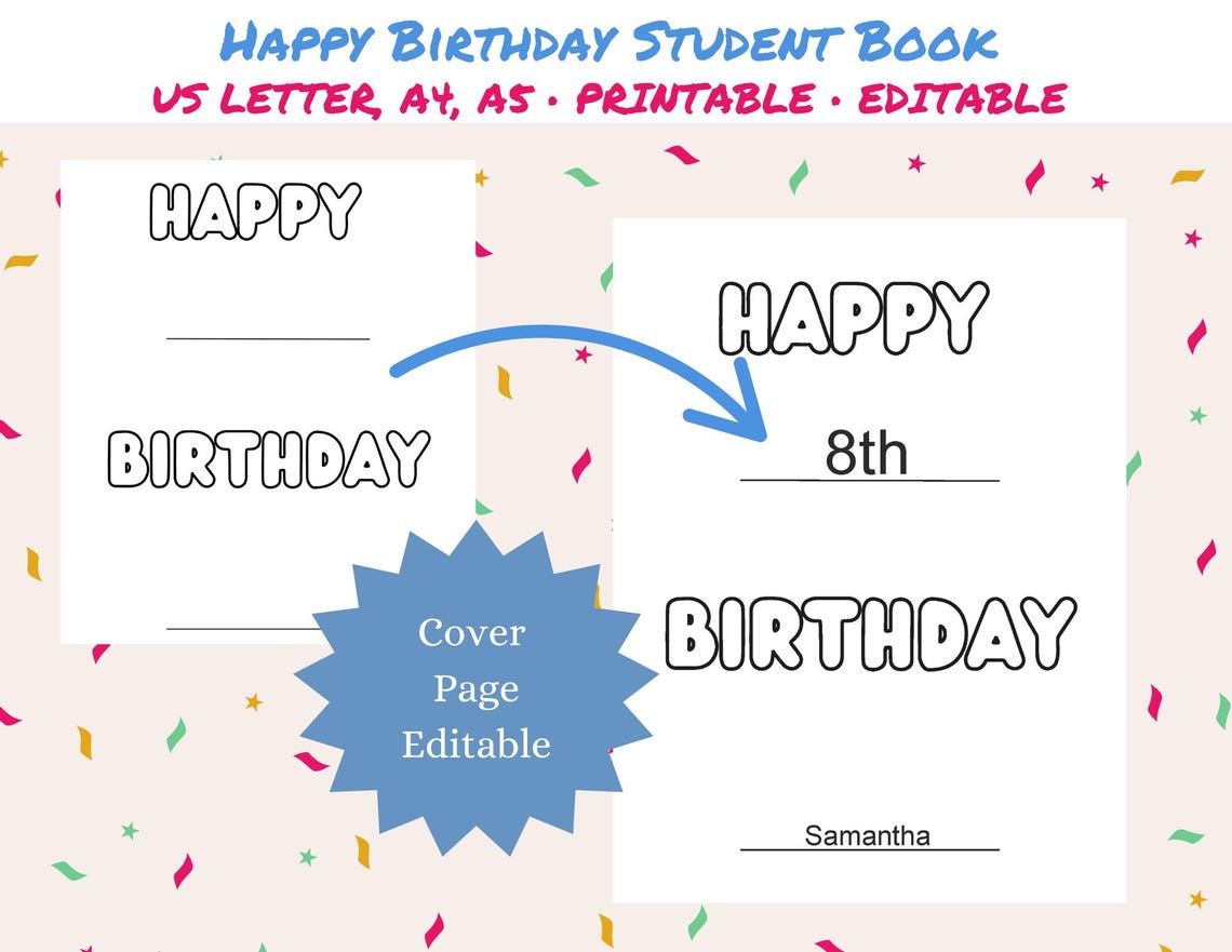 Happy Birthday Student Book, Classmate Coloring Pages, Birthday Book ...