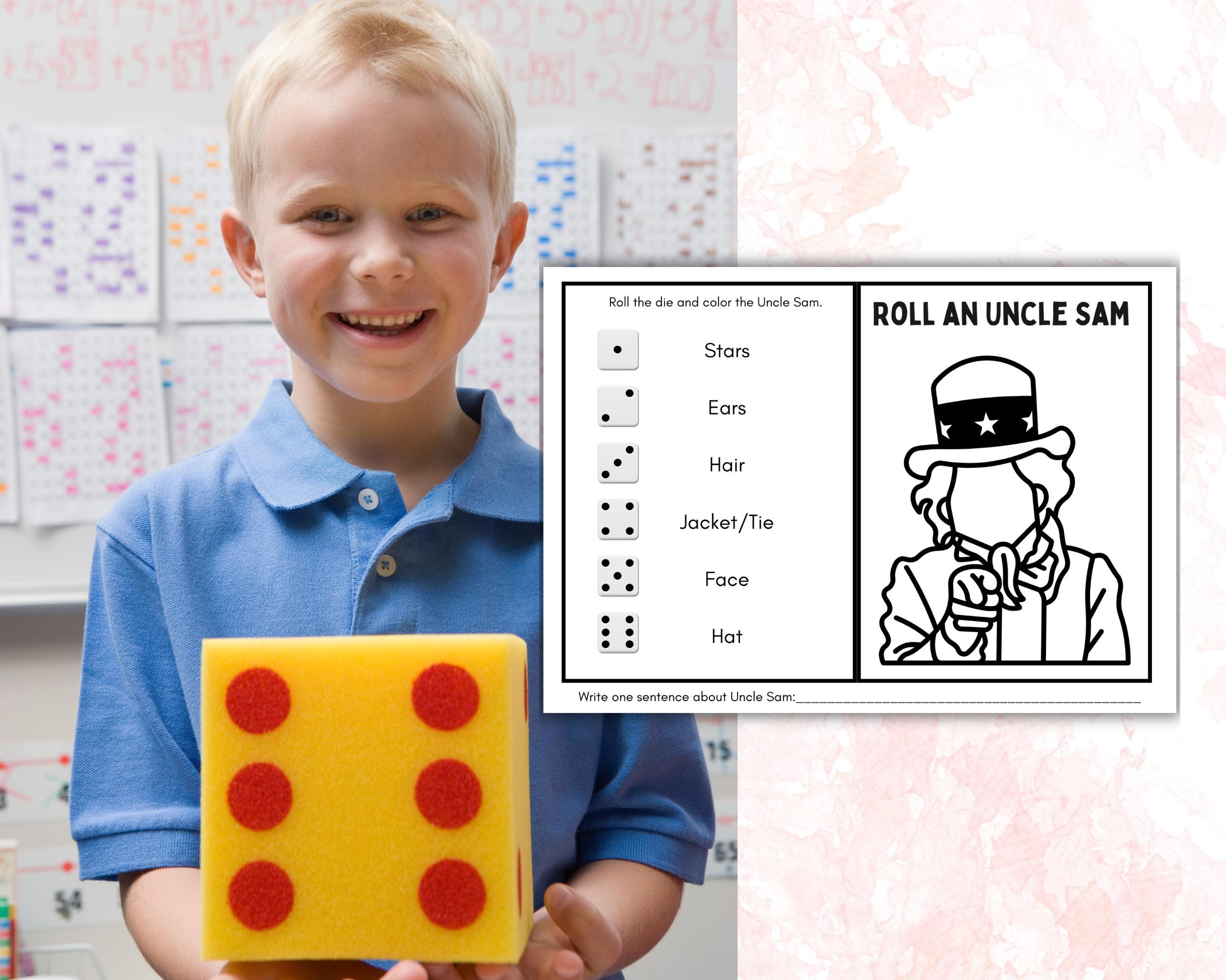 Roll-an-uncle Sam Dice Game – Printable Patriotic Activities, Dice Game ...