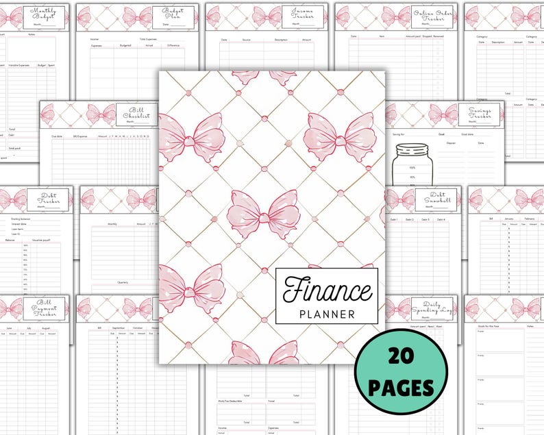 Pink Bow Finance Planner, Simple Budget, Monthly Budget, Income Tracker ...