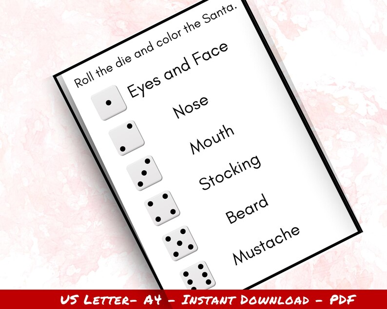 Roll-a-santa Dice Game – Printable Christmas Activity, Christmas Party ...