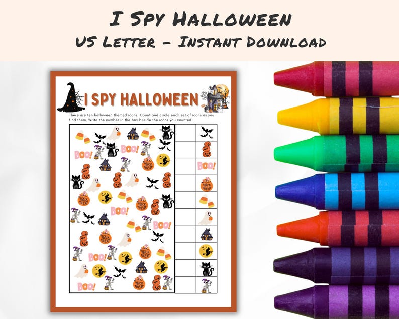 I Spy Game-halloween Printable for Kids, Halloween Learning Activity ...