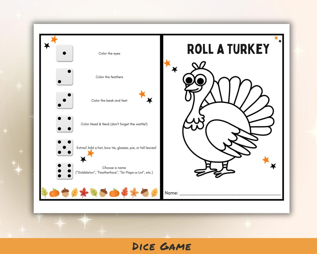 Roll-a-turkey Dice Game – Printable Thanksgiving Activity ...