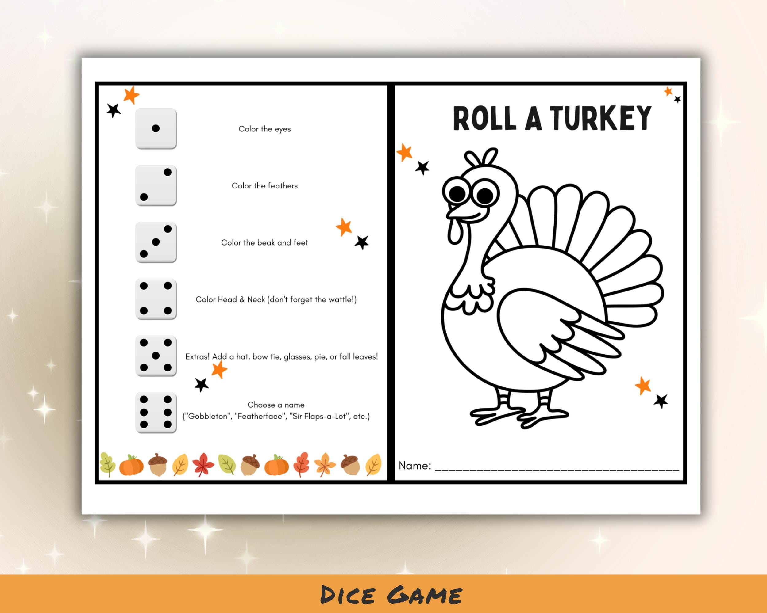 Roll-a-turkey Dice Game – Printable Thanksgiving Activity ...
