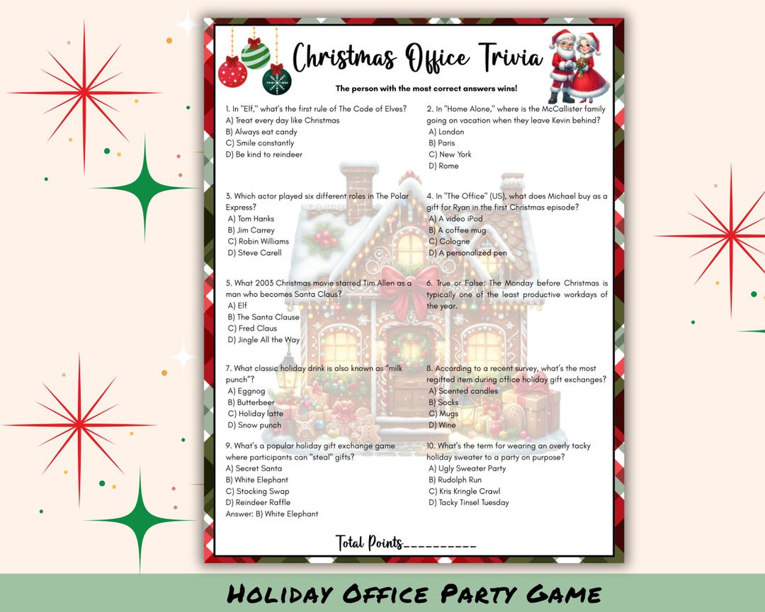 Christmas Trivia Game, Holiday Trivia Game, Printable Office Party Game ...