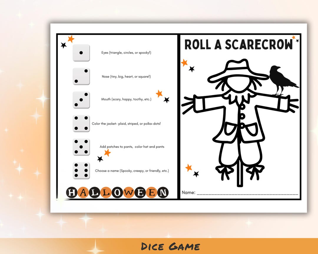 Roll-a-scarecrow Dice Game – Printable Halloween Activity, Halloween ...