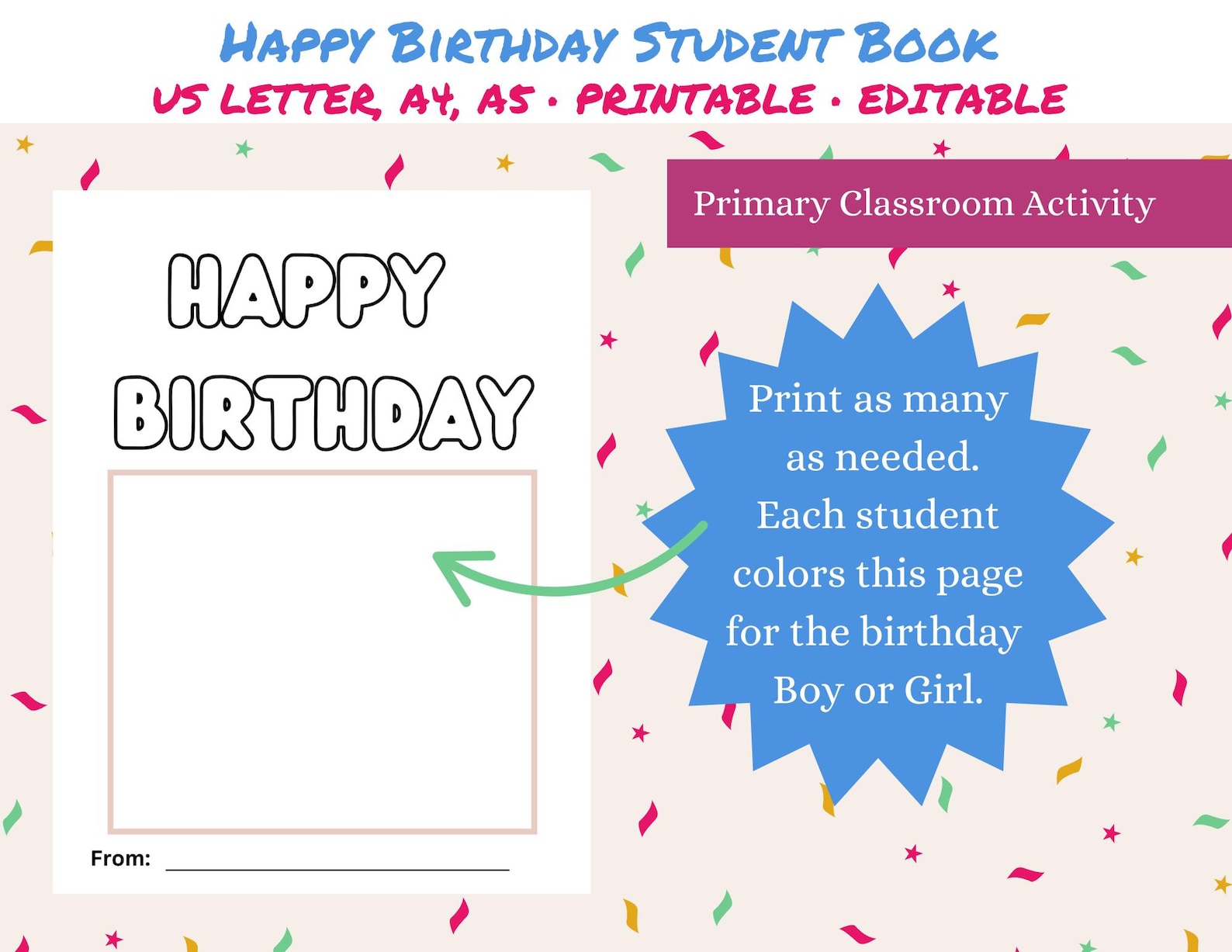 Happy Birthday Student Book, Classmate Coloring Pages, Birthday Book ...