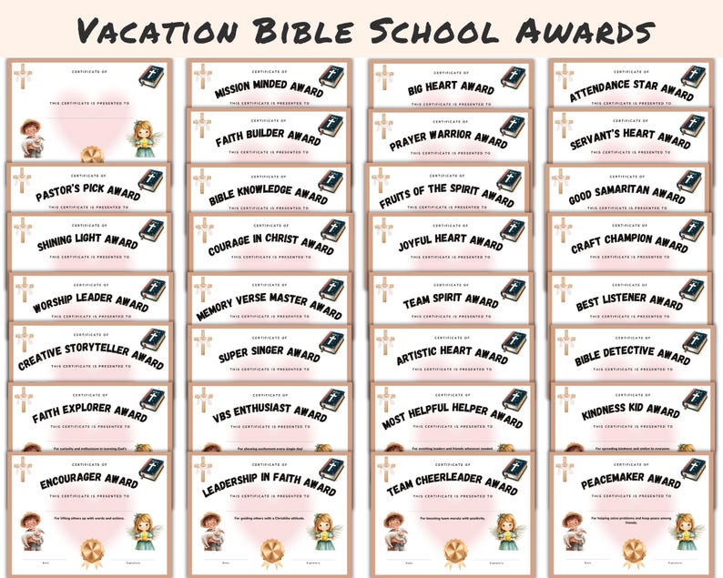 Vacation Bible School Certificate, VBS Awards, Sunday School, Childrens ...