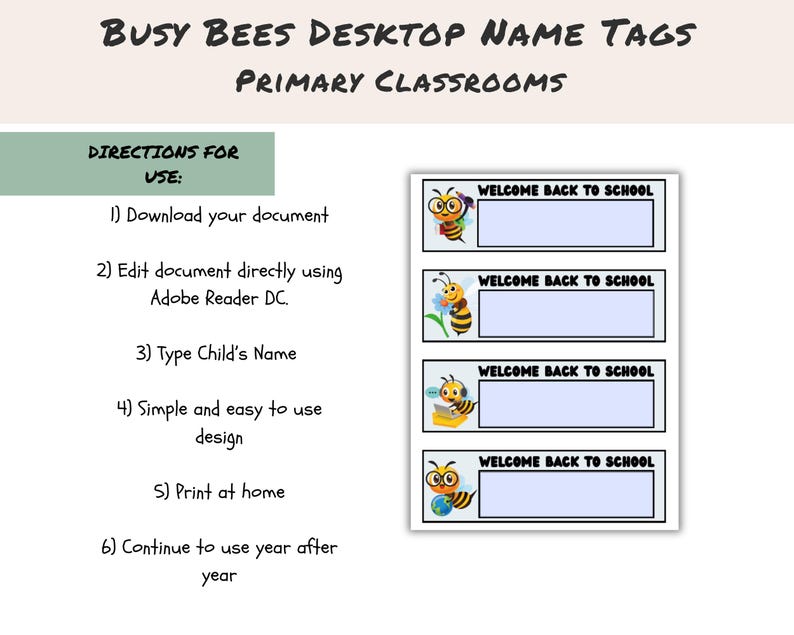 Bees Desktop Name Tag, Busy Bees Nameplate, Desktop Name Plates ...