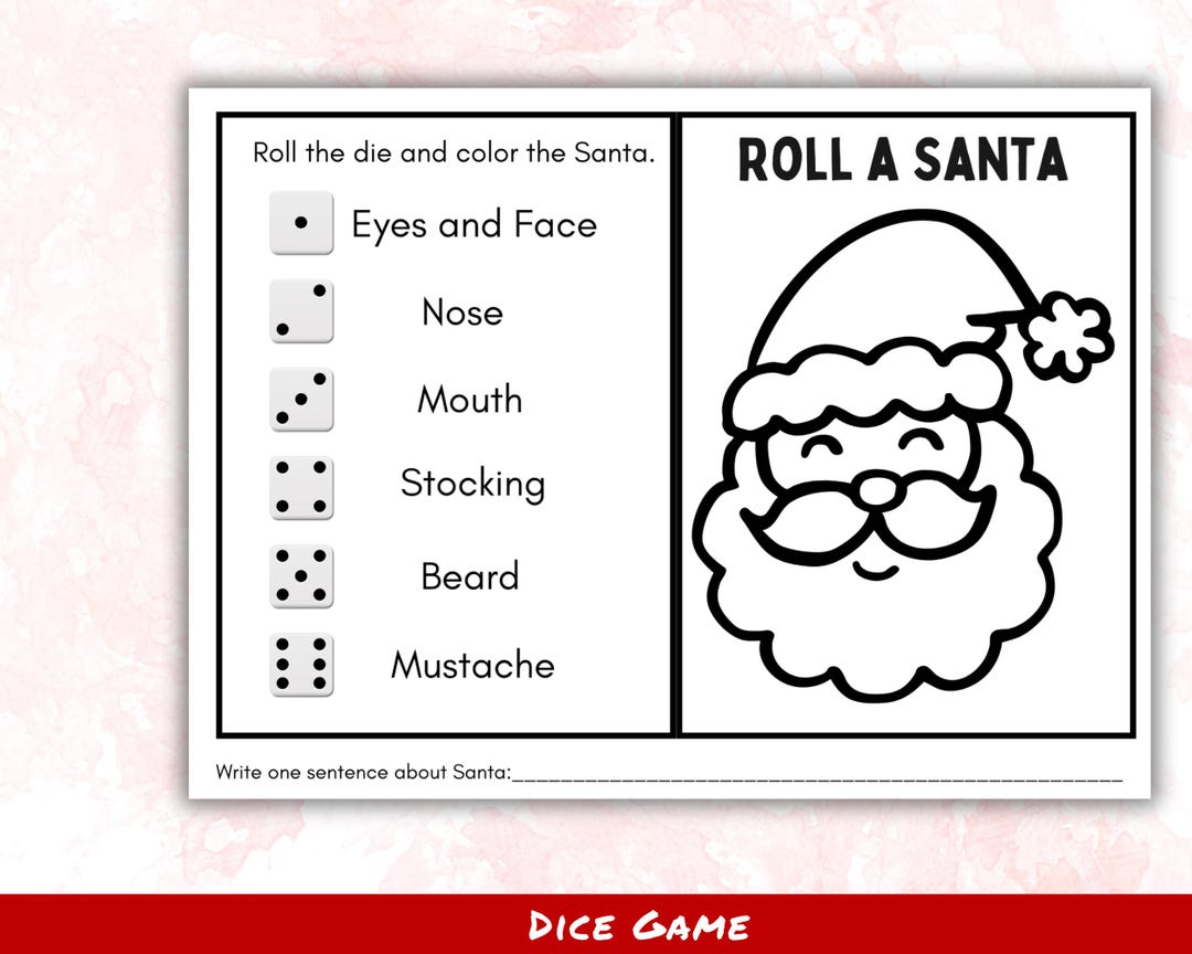 Roll-a-santa Dice Game – Printable Christmas Activity, Christmas Party ...