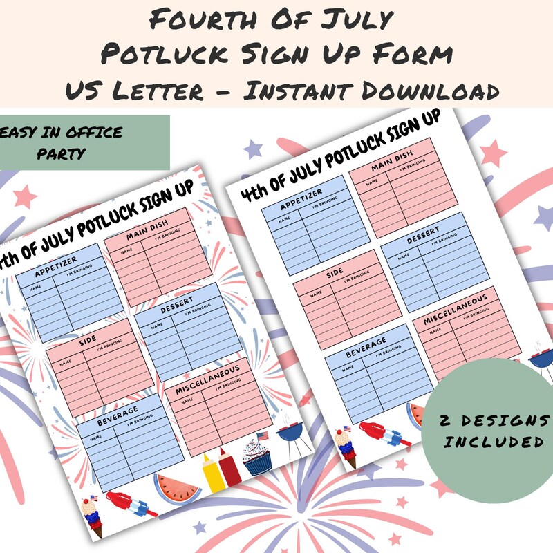4th of July Sign up Sheet - Etsy